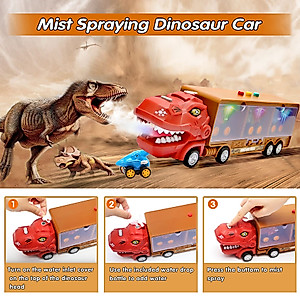 Dinosaur Toys for 3 Year Old Boys,Spray Mist Dinosaur Toys for Kids 3-5,Lights/Roaring/Music Kids Toys for Boys with 3 Dinosaur Pull Back Toy Cars,Toys for 2 3 4 Year Old Boys,Christmas Birthday Gift