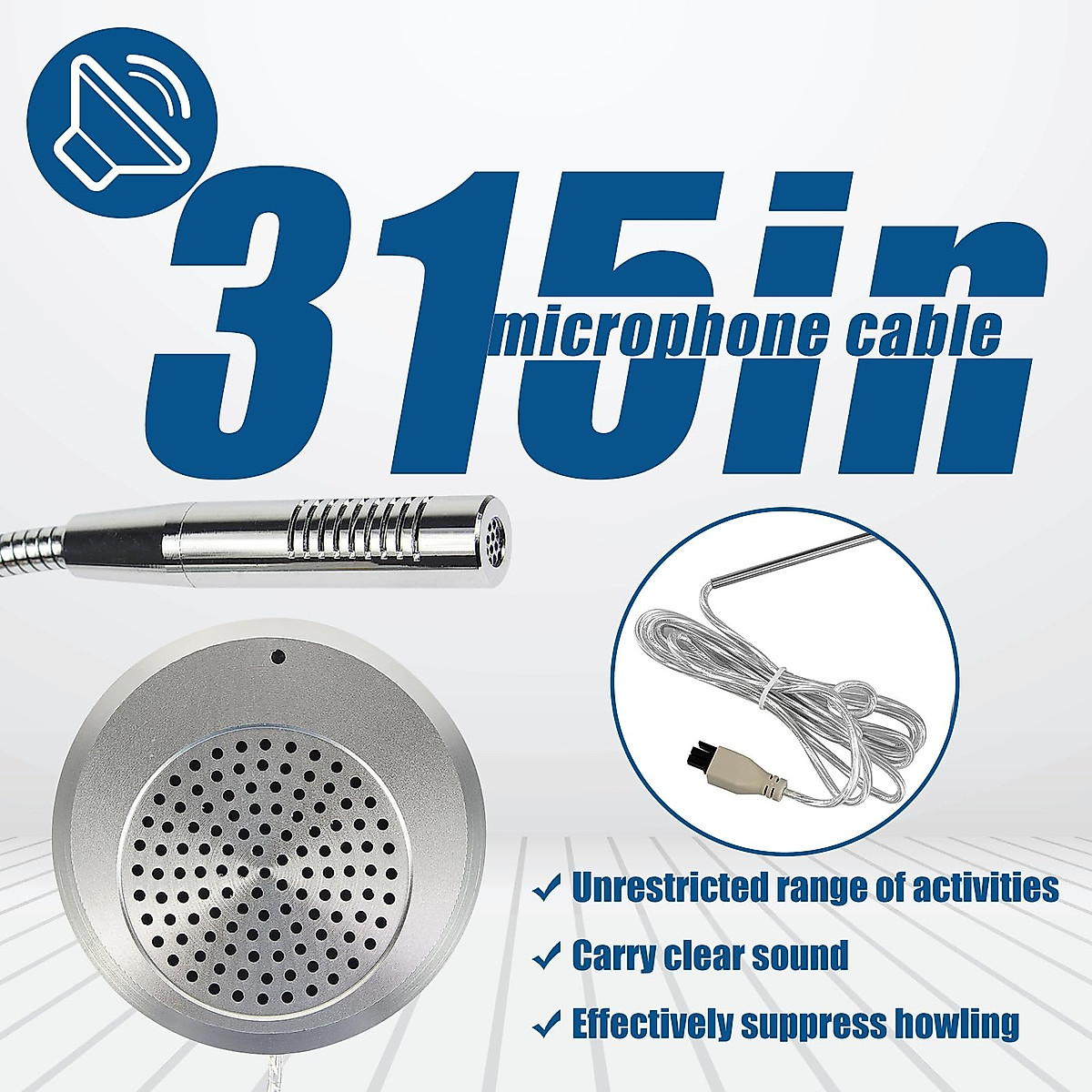 Retekess TW102 Window Intercom,Window Speakers, 8M Cable with Loud Outer Speaker, Connect Wireless Mic,Intercom System for Hotel,School,Medical Center