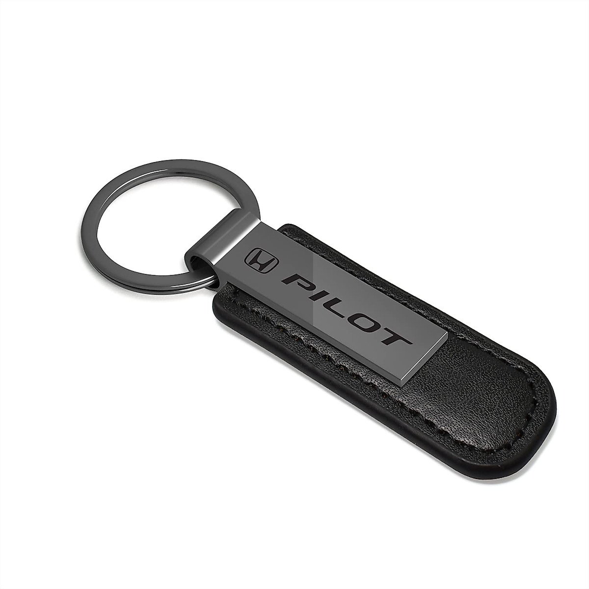 iPick Image for Honda Pilot Gunmetal Black Metal Plate PU Leather Strap Key Chain Keychain, Official Licensed