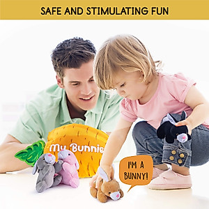 My Bunnies Plush Toy Set | Includes 4 Talking Fluffy Rabbits | Gray, Tan, Pink, and Black Bunnies with A Plush Carrot Shaped Carrier | Great Gift for Baby and Toddler Girls or Boys