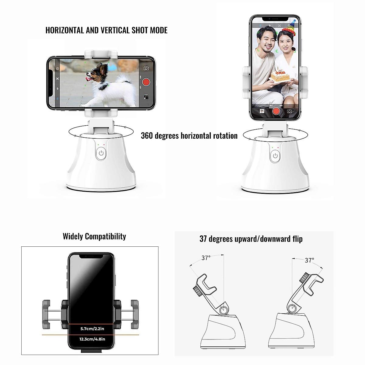 Gimbal 360 Rotation Auto Face & Object Tracking Vlog Shooting Smartphone Mount Holder Apai Genie 1(White)