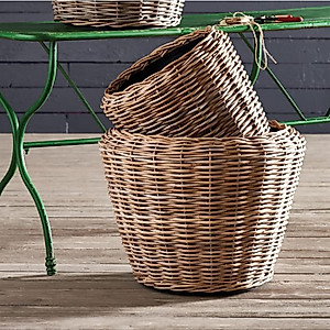 MY SWANKY HOME Classic Woven Round Rattan Planter Basket with Grower's Pot Liner 18 21 27 inch Indoor Natural