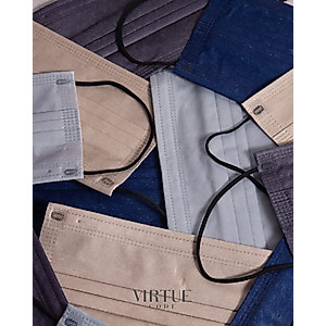 VIRTUE CODE Support Face Masks - Soft 3 Ply Comfort Face Masks, Colorful Disposable Face Mask 50 Pack. Grey Beige Navy Blue Colored Masks. Adults Mens and Womens Disposable Face Masks