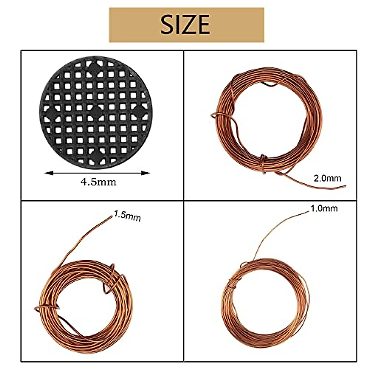 20 PCS Round Bonsai Pot Bottom Grid Mat Mesh, Airlxf Flower Pot Hole Mesh Pad for Bonsai Pot Mesh Drainage Screens Prevent Soil with 3 Roll Anodized Aluminum Wire Soft for DIY Jewelry Craft Making