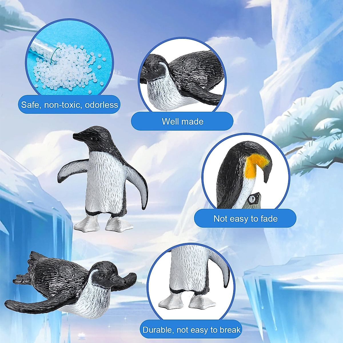 Morofme Arctic Penguin Figurines Toy Playset Mini Penguin Toy Set Realistic Penguin Cake Topper Small Penguin Action Figures Polar Animal Educational Toys Christmas Party Supplies Gift for Kids