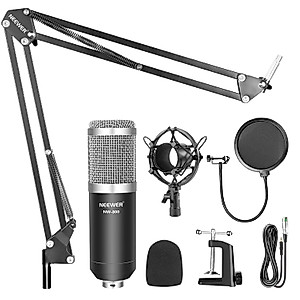 Neewer NW-800 Silver Professional Studio Broadcasting Recording Condenser Microphone & NW-35 Adjustable Recording Microphone Suspension Scissor Arm Stand with Shock Mount and Mounting Clamp Kit