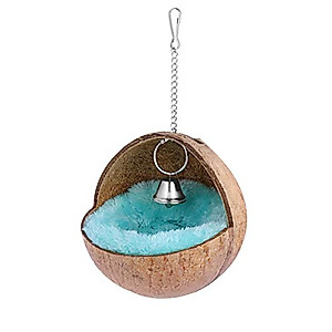 POPETPOP Hanging Hamster House Bed - Warm Small Animal Nest Coconut Shell Sleeping Bed with Cushion, Rat Hamster Hammock Small Animals Cage Nest Accessories