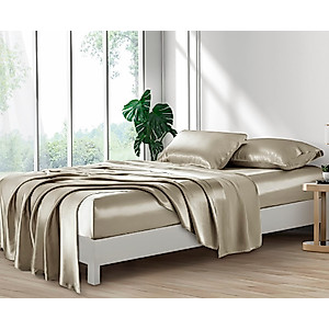 Lanest Housing Silk Satin Sheets, 4-Piece Full Size Satin Bed Sheet Set with Deep Pockets, Cooling Soft and Hypoallergenic Satin Sheets Full - Taupe