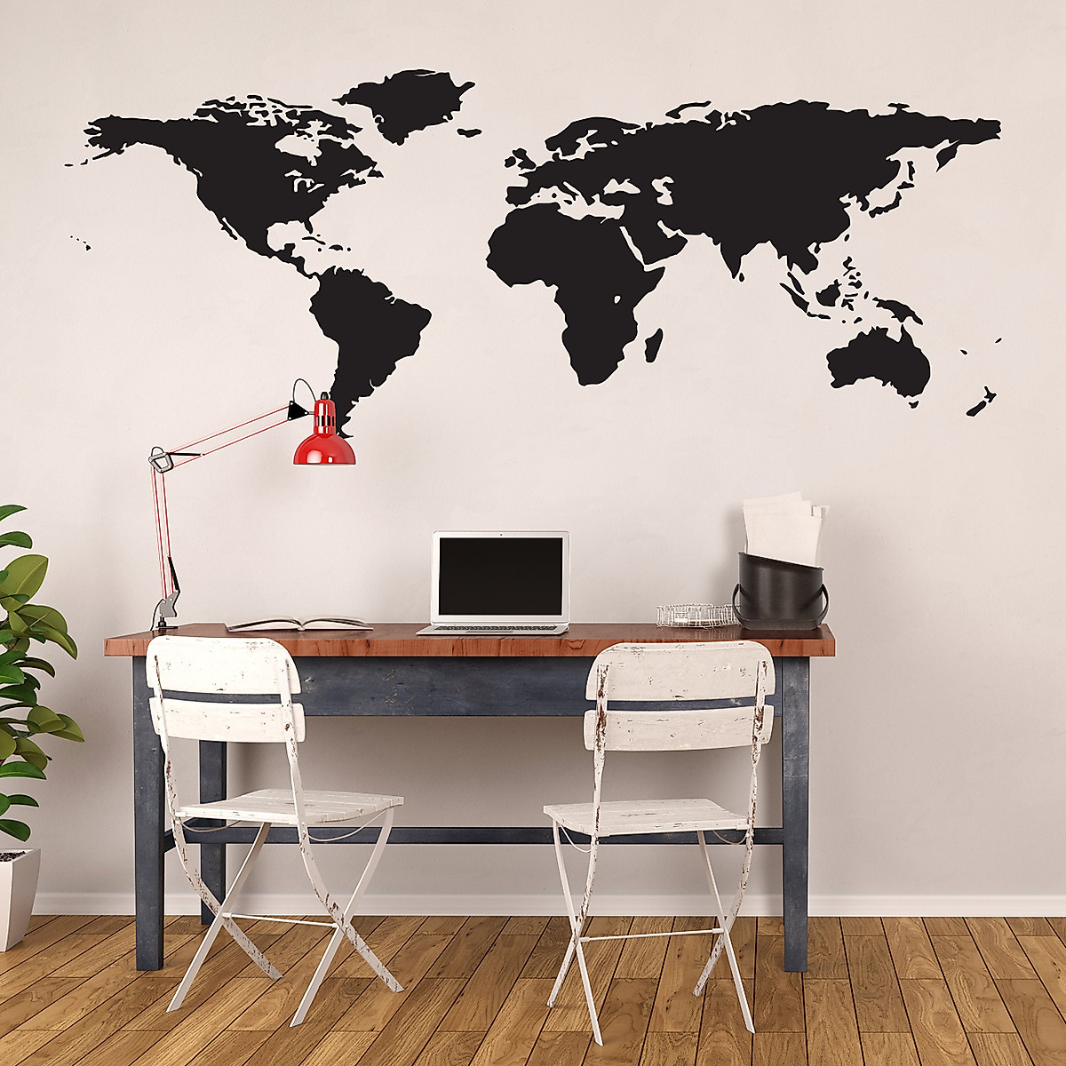 Black World Map Wall Decal – Easy to Apply Modern Large Earth Mural – Vinyl Atlas Graphic Wall Decoration Art for Kids Room, Nursery, Living Room, or Bedroom