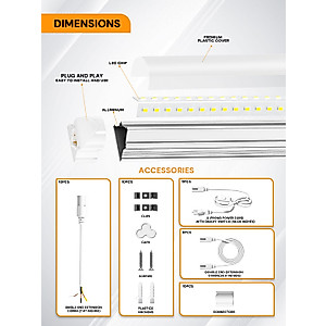 ONLYLUX LED Shop Light, 4ft 36W 5000lm 6500k Shop Lights, 4 Foot Led Light Fixture, T8 Led Tube Lights for Garage, V Shape High Output Linkable (10 Pack)
