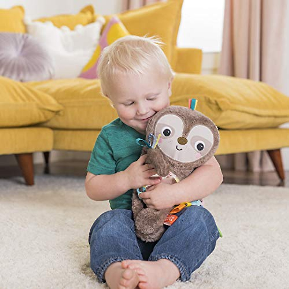 Bright Starts Slingin’ Sloth Travel Buddy Plush Stuffed Animal Take-Along Stroller or Carrier Toy, Ages 0 Month+