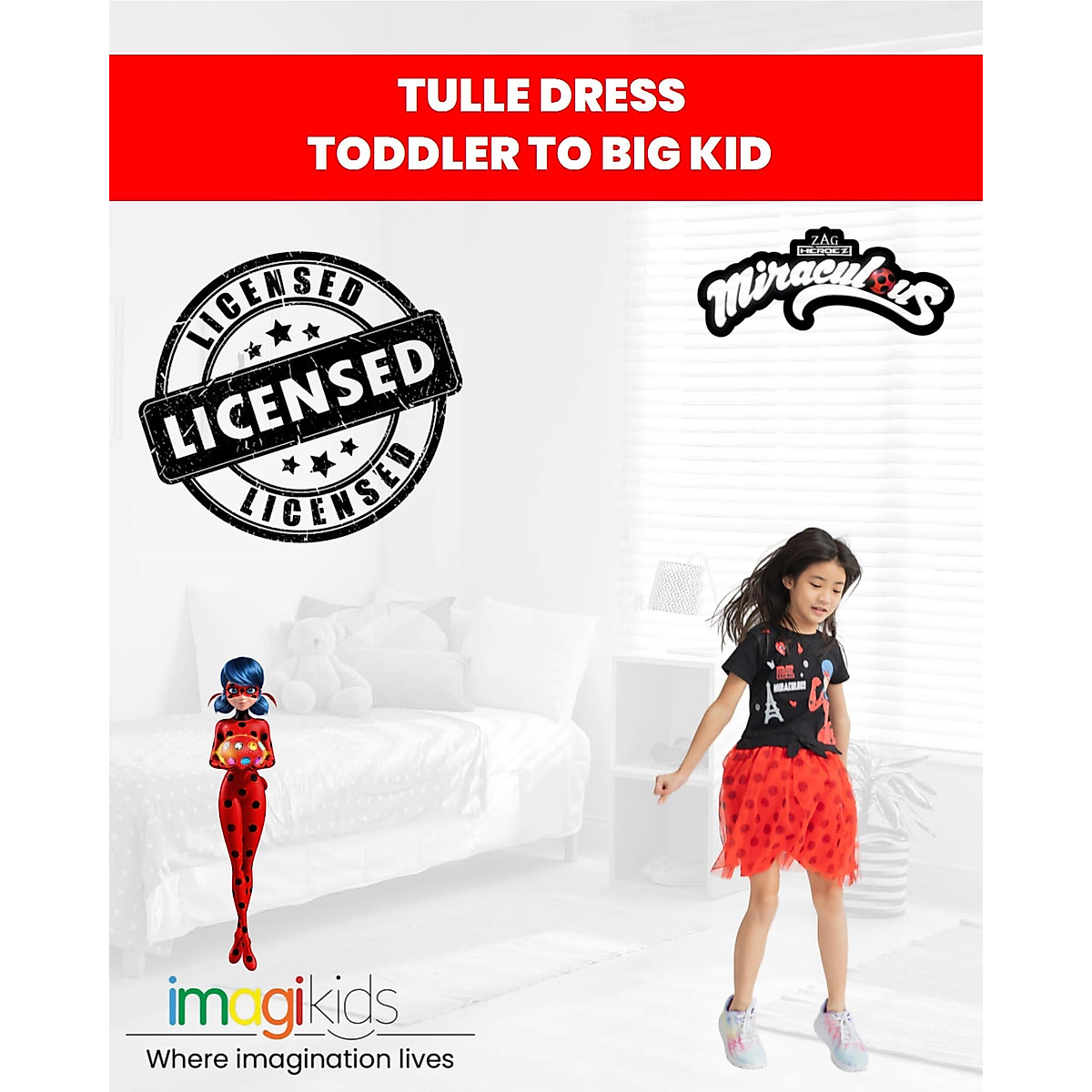 Miraculous Ladybug Little Girls Tulle Dress Black/Red 6