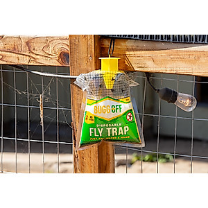 Bugg Off - 4 Pack Outdoor Disposabe Hanging Fly Traps with Natural Pre-Bait, Catches Flyes Everywhere Anywhere, Stables, Ranches, Cottages and More. Cut, Fill, and Hang!