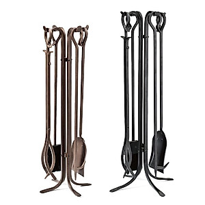 Plow & Hearth 36163-BRZ Hand-Forged Fireplace Tool Set, in Bronze, B, 13 Dia. x 28H