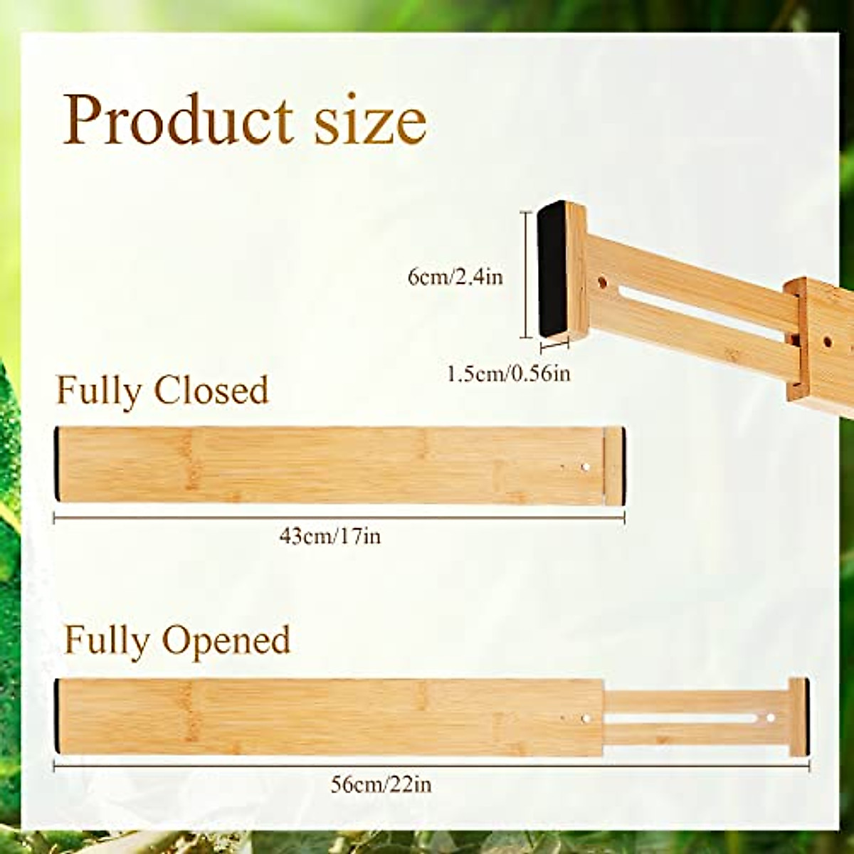 Sawysine 12 Pieces Bamboo Drawer Dividers Adjustable Drawer Organizers 2.4" High 17"-22" Spring Separators Organization Expandable Organizers for Kitchen Bedroom Bathroom Dresser Office