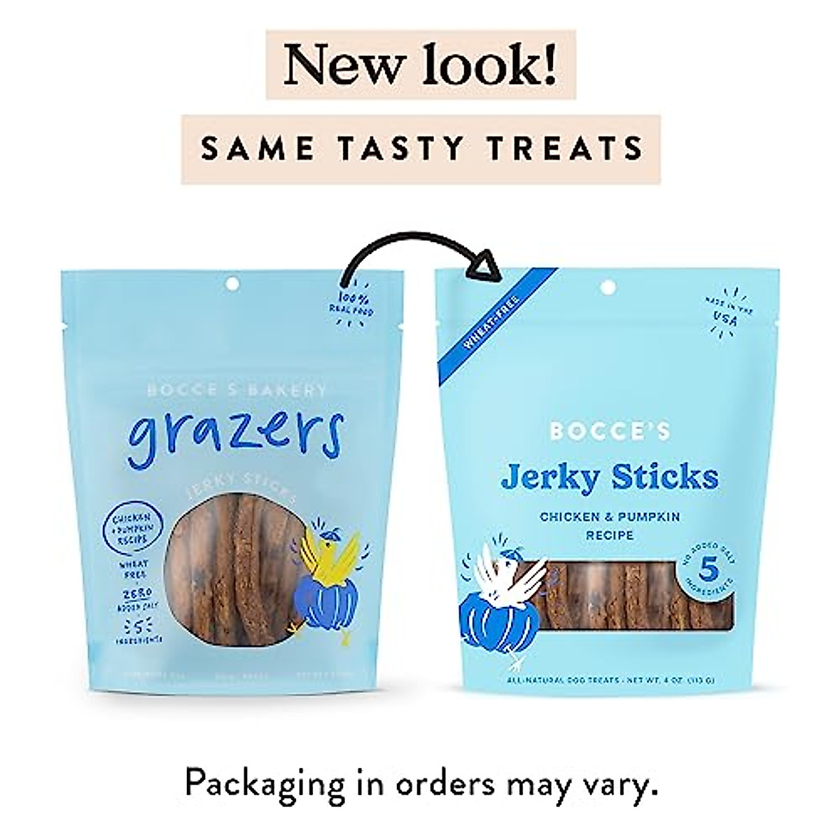 Bocce's Bakery Jerky Stick Dog Treats, Wheat-Free, Made with Limited-Ingredients, Baked in The USA with No Added Salt or Sugar, All-Naural & High-Protein, Chicken & Pumpkin, 4 oz