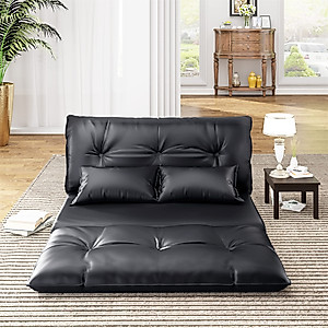 Floor Sofa Bed Foldable Floor Couch Sleeper Sofa Bed 5-Position Lounge Bed Floor Lazy Sofa Folding Floor Couch with 2 Pillows (Black)