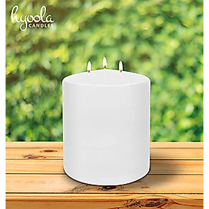 HYOOLA White Three Wick Large Candle - 6 x 8 Inch - Unscented Big Pillar Candles - 188 Hour - European Made