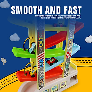 Montessori Toys for 2 3 Year Old Boys Toddlers, Car Ramp Toys with 6 Cars & Race Tracks, Garages and Parking Lots, Ramp Racer Toy Gift for Boys Girls Age 18 Months and Up, Multicolor