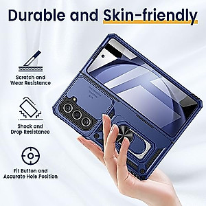 Goton for Samsung Galaxy Z Fold 5 Case with Slide Camera Cover & Screen Protector, Armor Phone Case Built-in 360° Rotate Ring Stand Heavy Protective for Samsung Z Fold 5 5G Case Accessories Blue