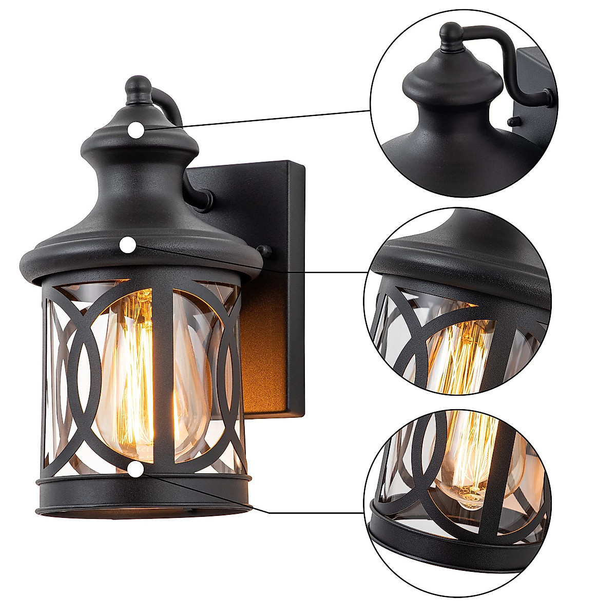 Laplusbelle 2-Pack Outdoor Wall Lights, Porch Lights, Waterproof Outdoor Wall Sconce, Exterior Light Fixture Matte Black with Clear Glass Shade for Garage Patio Front Door Balcony