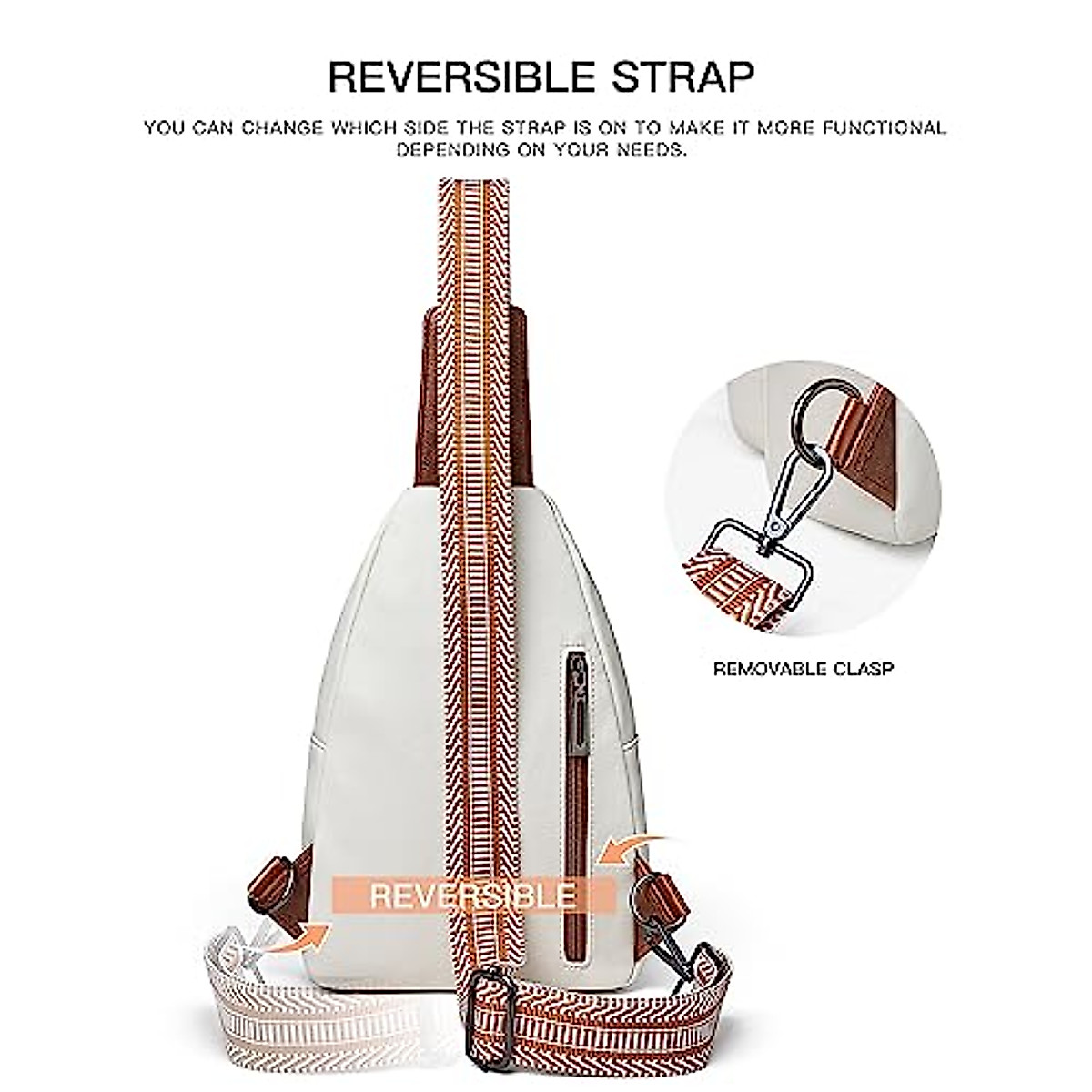 LATMAP Sling Bag For Women Faux Leather Anti Theft Small Casual Daypack Backpack Fanny Pack Crossbody Chest Bags Purse Waterproof Beige