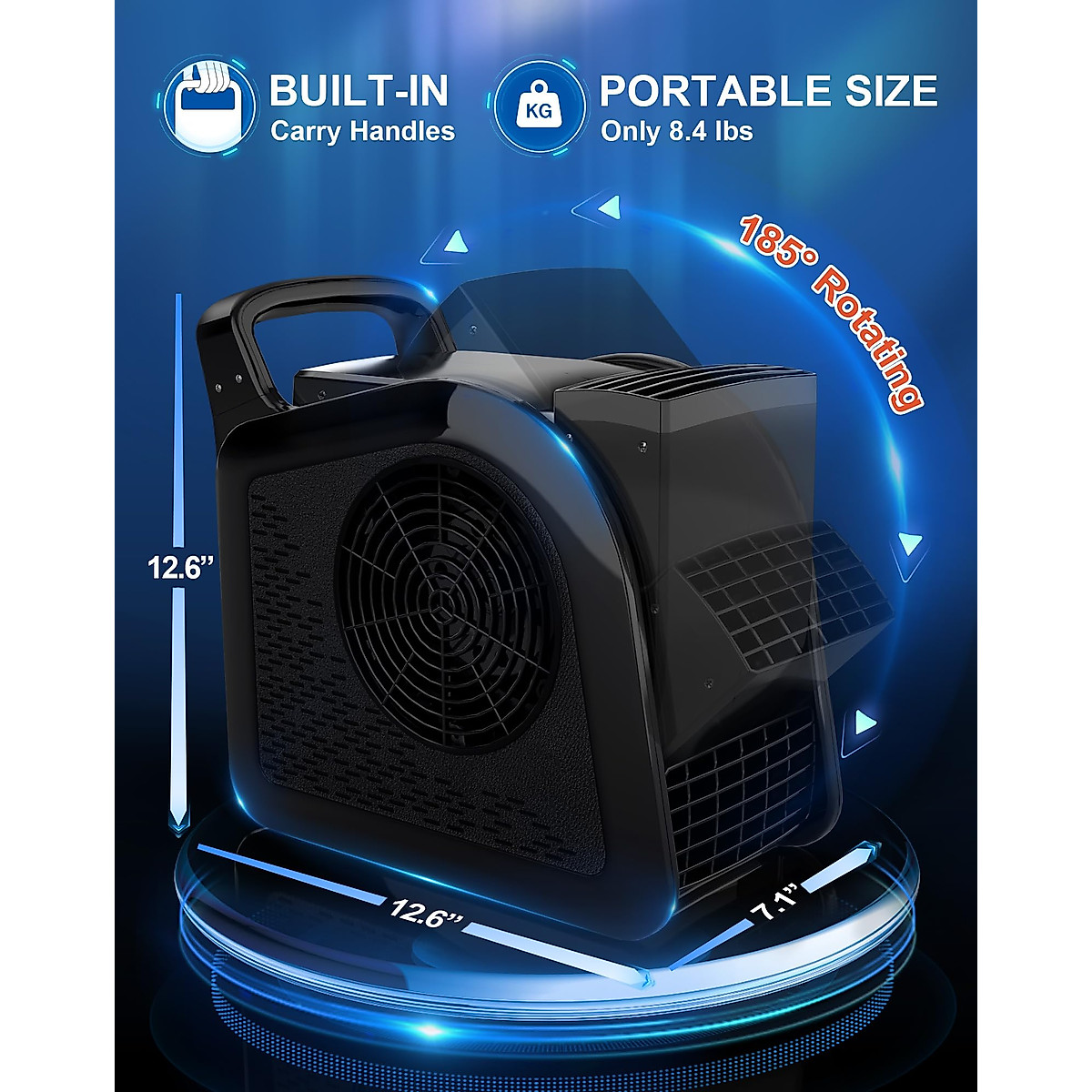 LZLXXLZL Air Mover Blower Fan - High Velocity Utility Fan for Drying, Cooling, Ventilating and Exhausting, Pivoting Floor Fans with 3 Speeds for Home Use and Job Site, 2 Outlets, 355CFM, Black