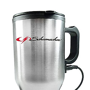 Schumacher 1228 Stainless Steel Travel Mug - Heats Using Your Car’s Power - 12V , Black