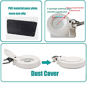 INTBUYING 20X Magnifier,110V Folding LED Desk Lamp Amplification Magnifier, 5" White Glass Lens,Adjustable Table Magnifier with Light, for Reading and Working