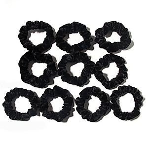 Pack of 10 Small Velvet Scrunchies for Women Hair Accessories, Mini Thin Elastic Hair Ties (Black)