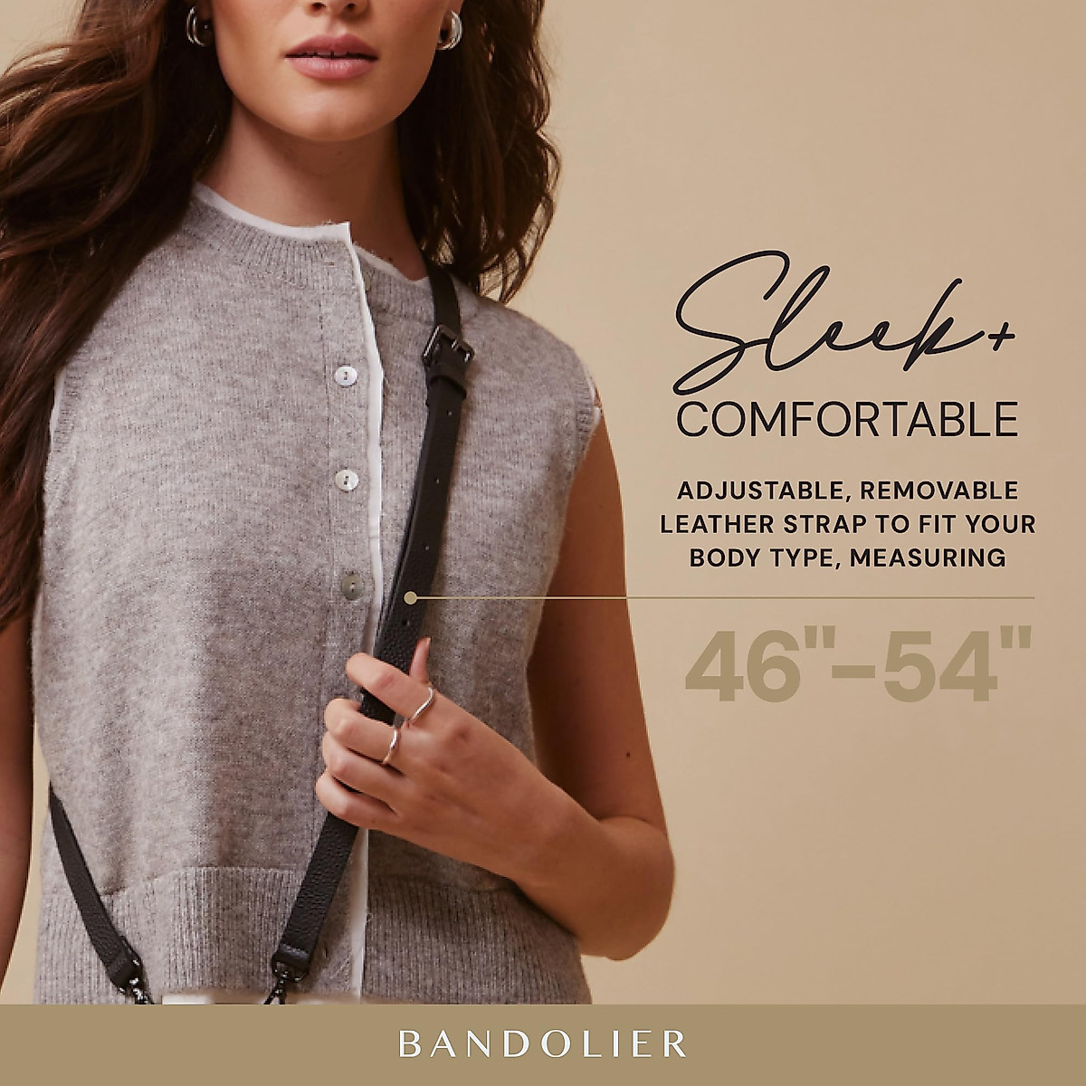 Bandolier Hailey Crossbody Wallet Phone Case for iPhone 15 Pro Max. 100% Genuine Pebble Leather with Pewter Hardware. Adjustable & Removable Strap. Expandable Flip Card Holder. Black with Pewter