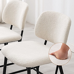 ONEVOG Mid Century Modern Dining Room Chairs, Sherpa Kitchen Chairs with Curved Back, Ivory White Chair, Upholstered Wide Seat, Comfortable Dinner Chairs Set of 2, Balck Metal Legs