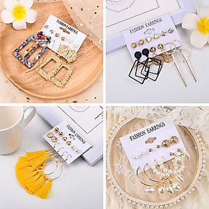 JMScape 53 Pairs Hypoallergenic Tassel Acrylic Drop Dangle Earrings for Women, Fashion Gold Hoop Earrings, Pearl Studs, Multipack