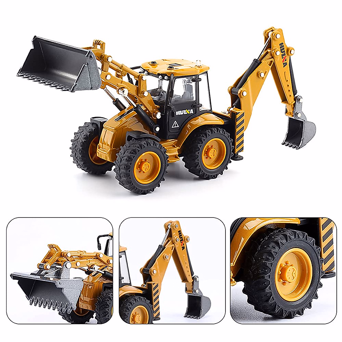 Dollox Die-cast Excavator Backhoe Front Loader Truck 1/50 Metal Engineering Vehicle Construction Tractor Model Collection Bulldozer Back Hoe Truck Decoration Toy Gift for Kids