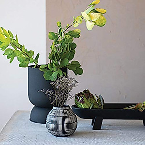 Bloomingville Debossed Stoneware, Black & White Vase, Grey