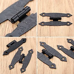 Black H Cabinet Hinges, Yetaha 10PCS Antique Decorative Metal Hinge for Doors Windows Kitchen Furniture Cupboard Wardrobe Wooden Boxes, with Mounting Screws (2.56 Inch x 1.29 Inch)