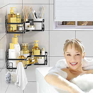 Manalete Corner Shower Caddy, 2 Pack Adhesive Bathroom Shower Organizer, No Drilling Black Shower Shelf for Inside Shower, Corner Shower Storage Rack Shampoo Holder Organizer