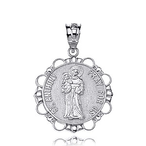 Sterling Silver Round Saint Anthony Patron of Lost Articles Catholic Medal Pendant