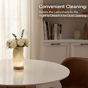 Dawnwake Bedside Lamp with Woodbase - Button Control Table Lamp for Bedroom 12 Way Dimmable Nightstand Lamp with PLA Lampshade for Living Room, Kids Room, College Dorm, Office (White-A, Medium)