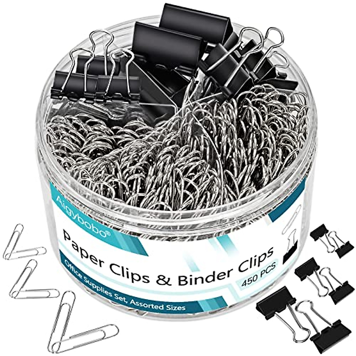 Paper Clips Binder Clips Set,450 PCS Sliver Paperclips and Black Binder Clips,Assorted Sizes Jumbo, Medium,Small for School,Office, Classroom, Home Document Organizing Supplies