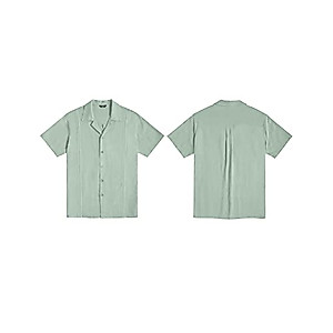 COOFANDY Men's Cuban Shirt Short Sleeve Linen Tops Casual Beach Button Up Shirts A - Light Green