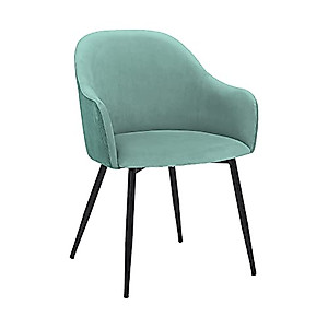 Armen Living Pixie Fabric Dining Room Chair with Black Metal Legs, 18" Seat Height, Teal