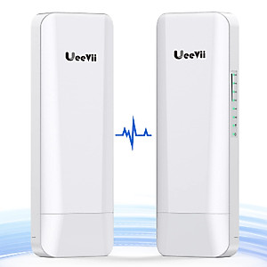 Wireless Bridge, Easy to Use, Point to Point 5.8G Outdoor Bridge with 14dBi Antenna, 9842 FT Long Range Working Distance 24V PoE Adapter 2 RJ45 Port for Extended Internet Signal to Next Building