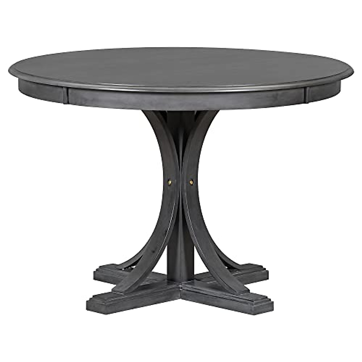 Lepfun, Retro Curved Trestle Style Legs and 4 Upholstered Chairs, Kitchen Room (Dark Grey), 5-Piece Round Dining Table Set 1