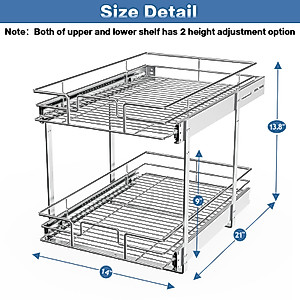 LOVMOR 2 Tier Individual Pull Out Cabinet Organizer 14" W x 21" D, Slide Out Kitchen Cabinet Storage Sliding Shelves