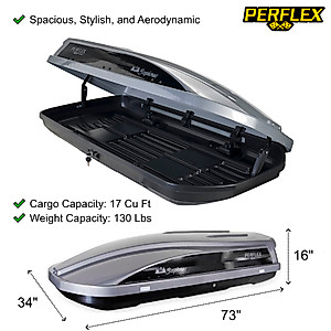 Perflex Bosphorus Rooftop Cargo Box Carrier Large 17 Cubic Feet Car Top Mount Travel Luggage Storage, Dual Side Opening, 130 Lbs Weight Capacity, Extra Keys, Straps (Black)