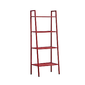 Ladder Metal Bookshelf Modern Bookcase with Rectangular Shelves Storage Rack Kitchen Storage Rack Multi-layer Bookshelf Floor-to-ceiling Trapezoidal Balcony Flower Stand Red(24"L x 14"W x 58"H, Red)