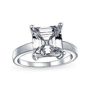 Personalize Classic Timeless 3CT AAA CZ Square Asscher Cut Solitaire Engagement Ring For Women .925 Sterling Silver Plain Band Customizable
