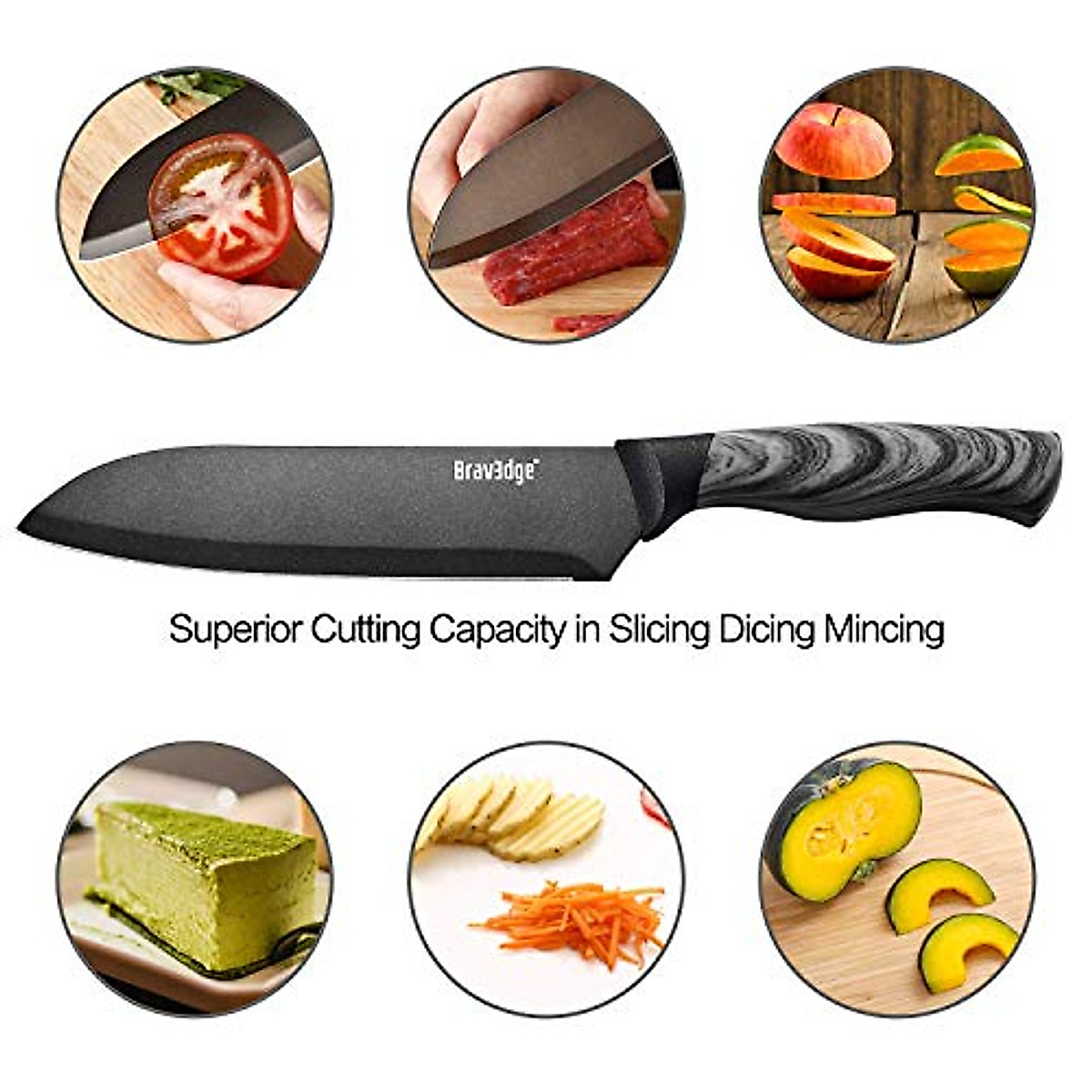 Bravedge Chef Knife 7'' Kitchen Knife, Professional Santoku Knife Chopping Knife, Ultra Sharp Stainless Steel Blade with Sheath, Ergonomic Handle Elegant Gift Box Great Gift Choice