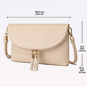 Solene Women's Envelop Clutch Crossbody Bag With Tassels Accent (WU075-Nude)